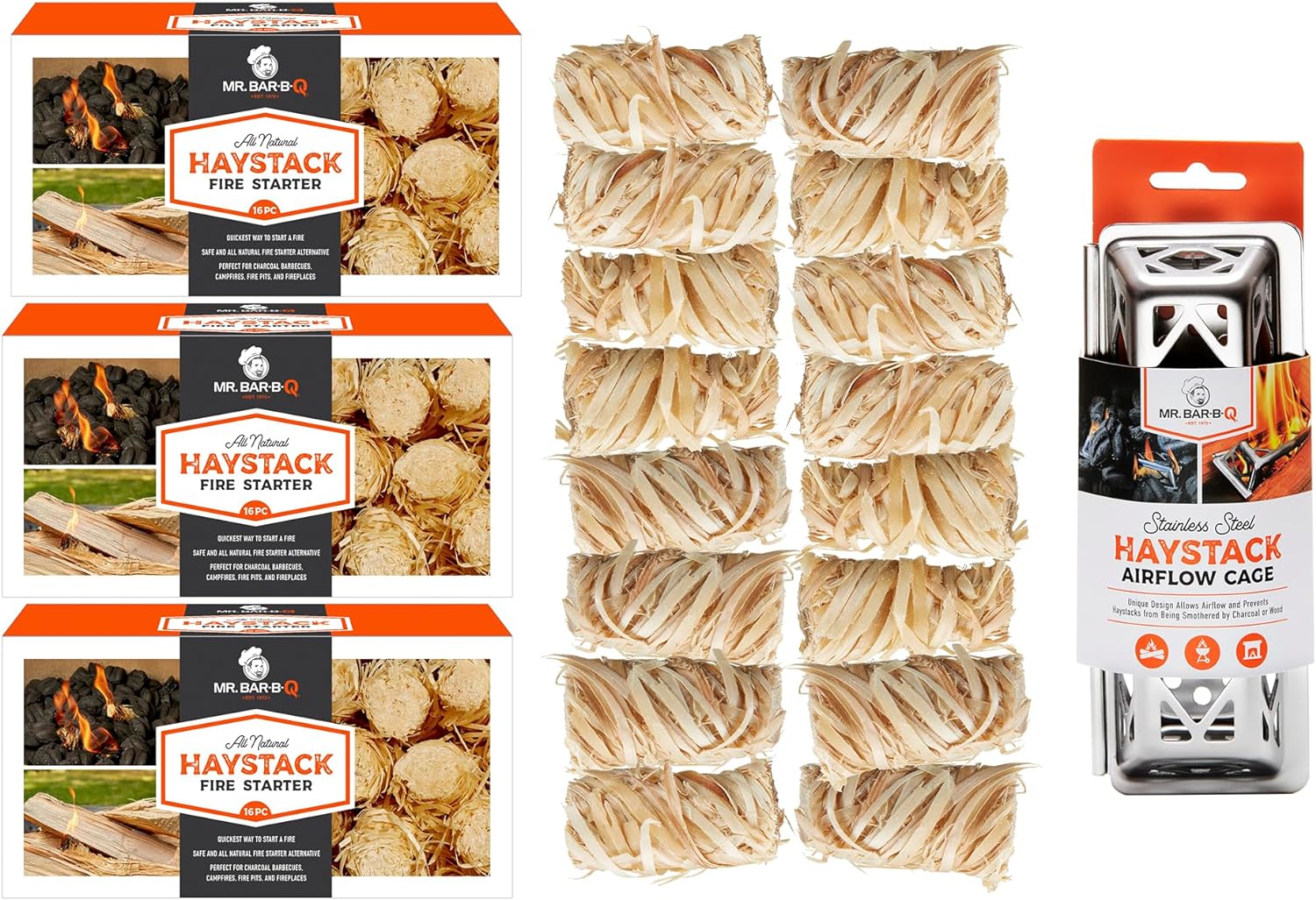 Haystack Fire Starter Airflow Cage and Haystack Fire Starters (Bundle: