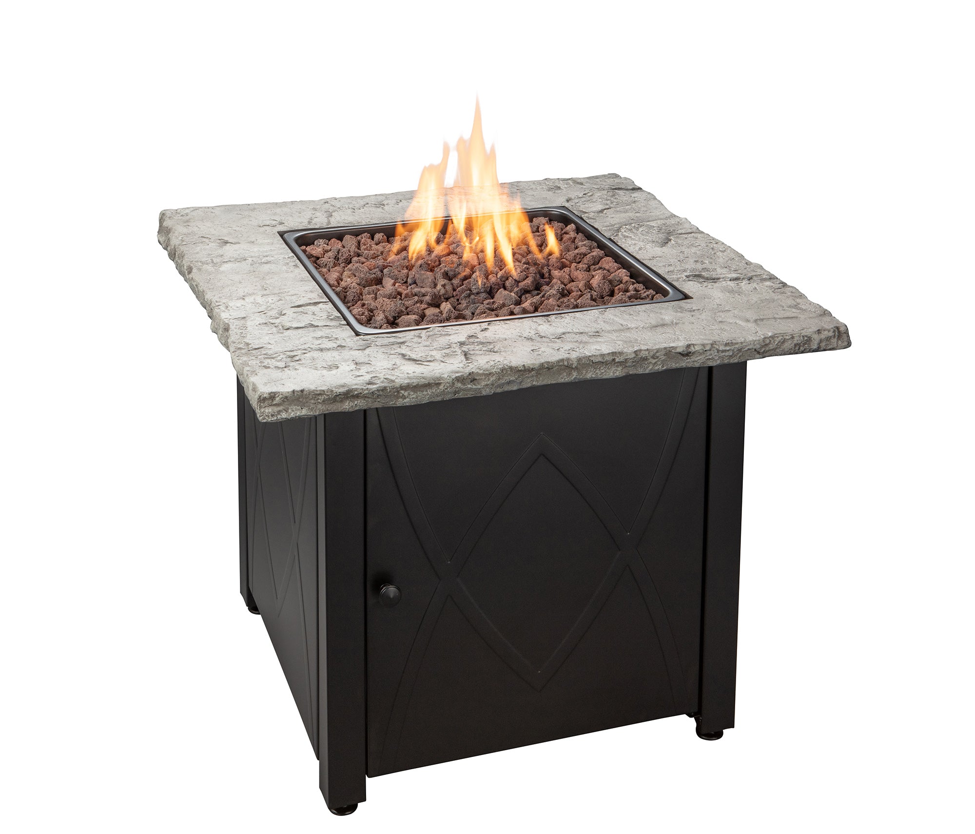 30-Inch Square Propane Gas Fire Pit Table with Brown Fire Rock | Endle